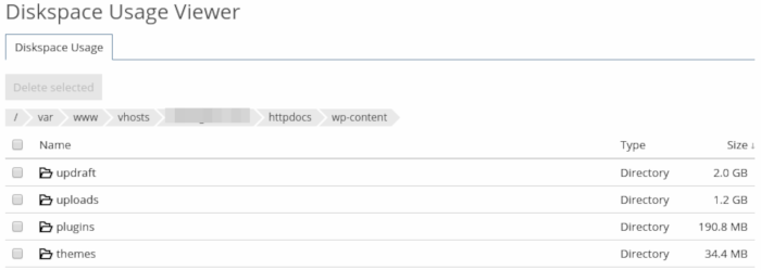 Plesk Onyx - Website Files Disk Space Usage • Conetix