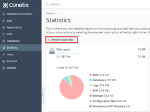 Plesk Onyx - Hosting Diskspace Usage by services • Conetix