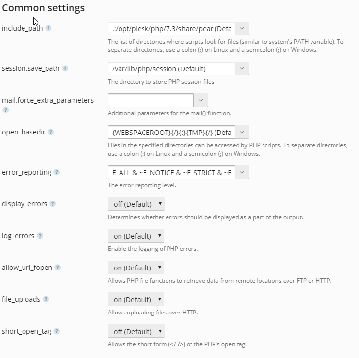 Plesk Obsidian - PHP Settings • Conetix
