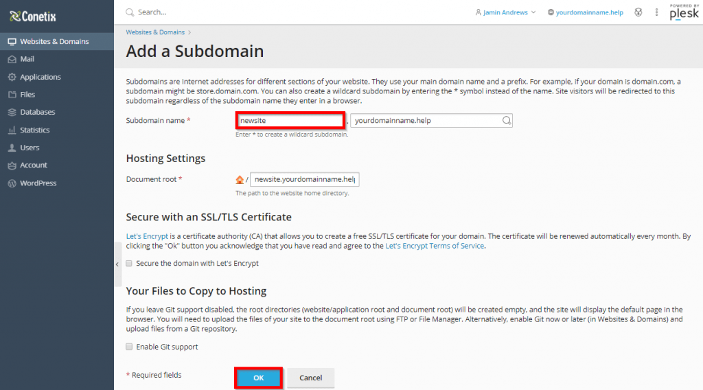 Create a Sub-Domain through Plesk • Conetix
